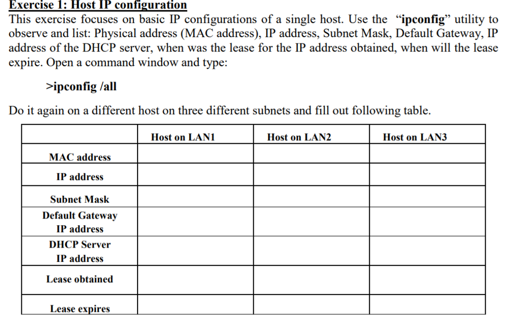 Solved Exercise 1: Host IP configuration This exercise | Chegg.com