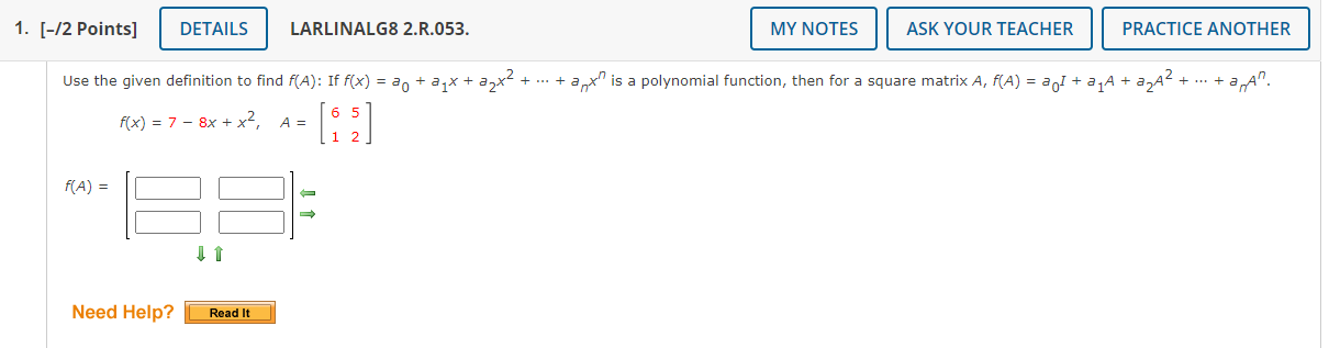 Solved Use the given definition to find f(A): If | Chegg.com