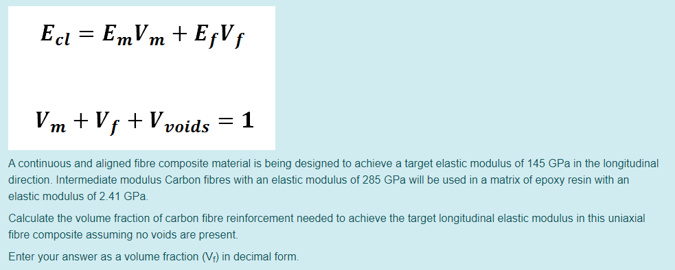 Solved Eci = EmVm + EfVf Vm + Vf + V voids = 1 A continuous | Chegg.com