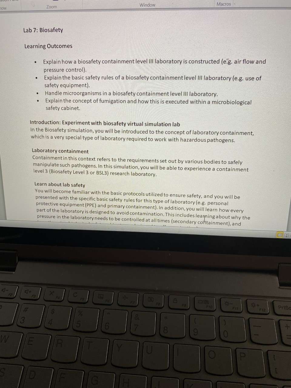 Solved Window Macros now Zoom Lab 7: Biosafety Learning | Chegg.com