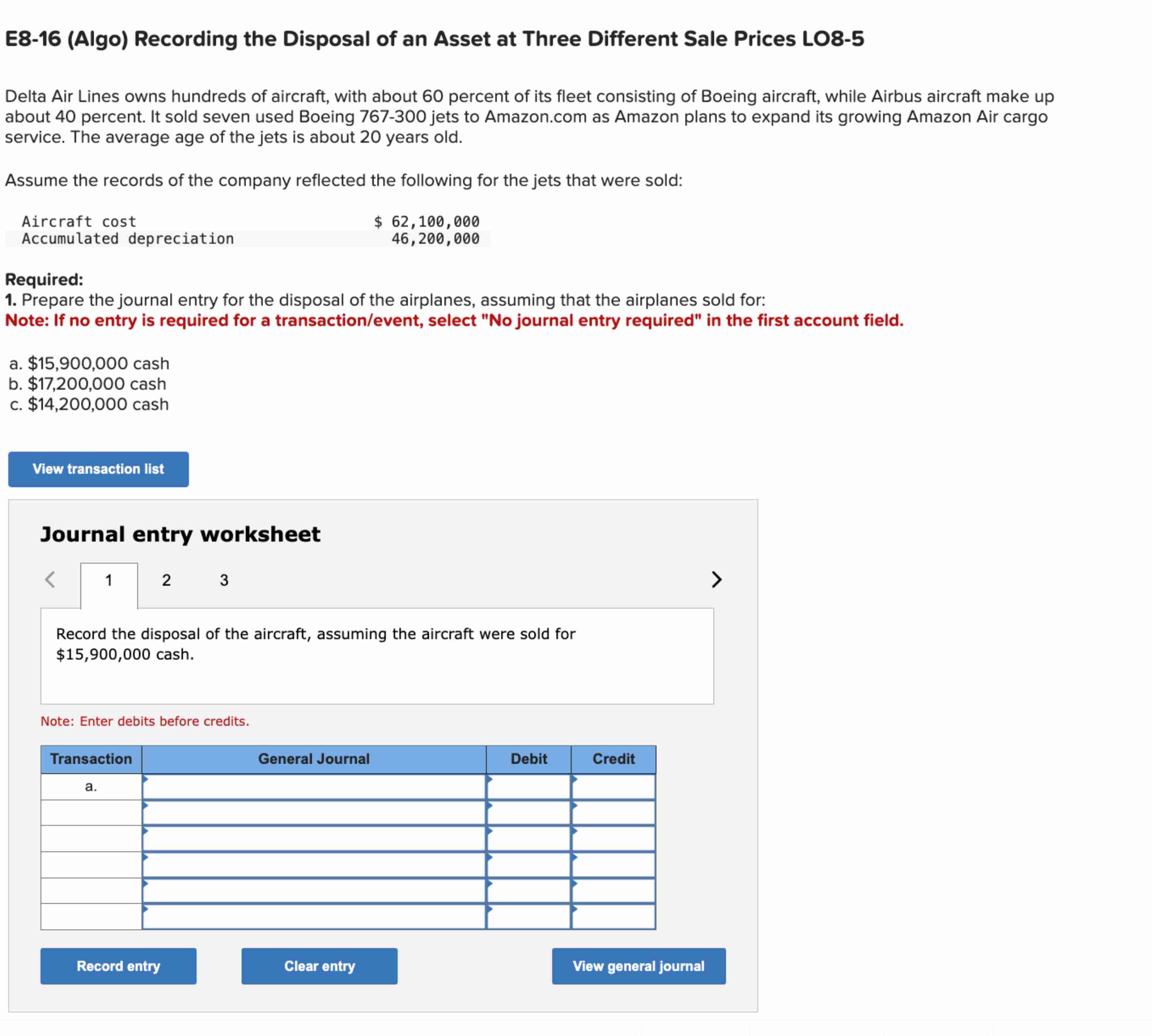 Solved E8-16 (Algo) ﻿Recording the Disposal of an Asset at | Chegg.com