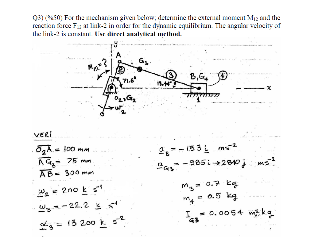 Solved Q3M12 ﻿and thereaction force F12 at ﻿link-2 in ﻿order | Chegg.com