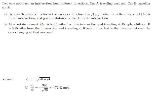 Solved Two cars approach an intersection from different | Chegg.com