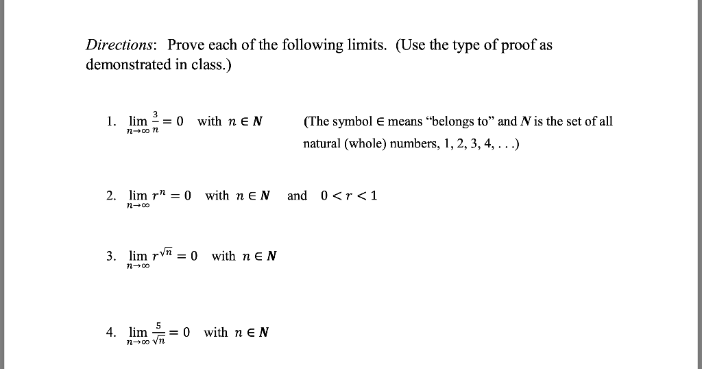 Solved Directions: Prove each of the following limits. (Use | Chegg.com