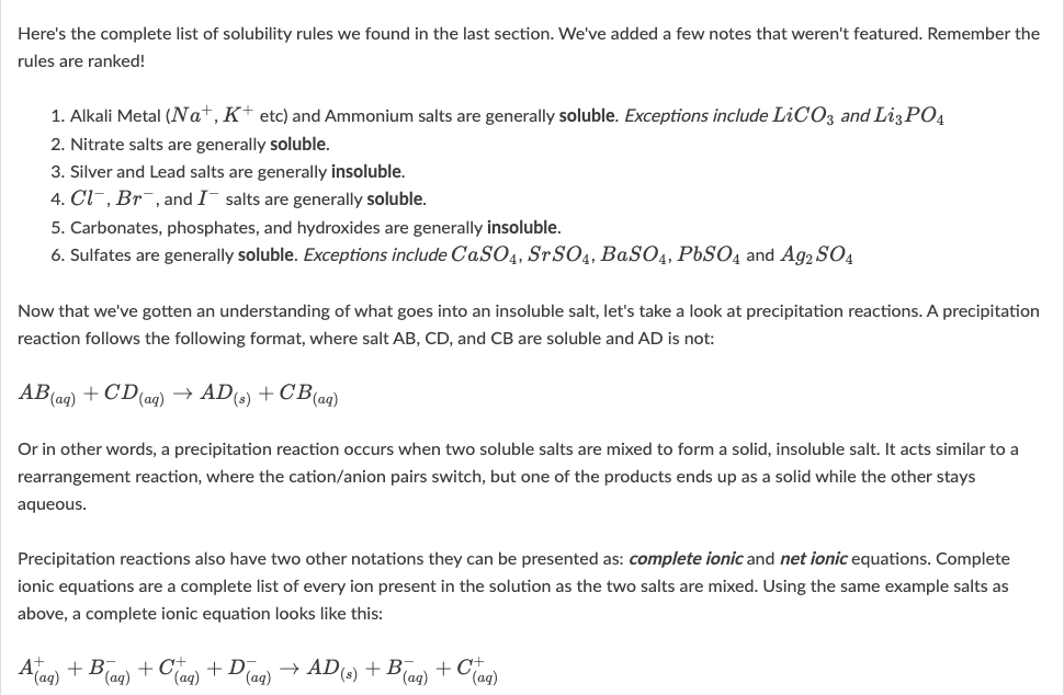 Solved Here's the complete list of solubility rules we found | Chegg.com