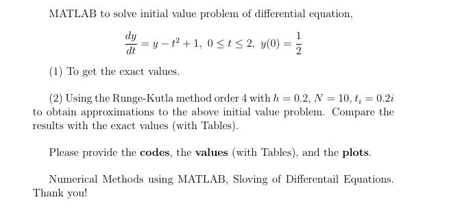 Solved MATLAB to solve initial value problem of differential | Chegg.com