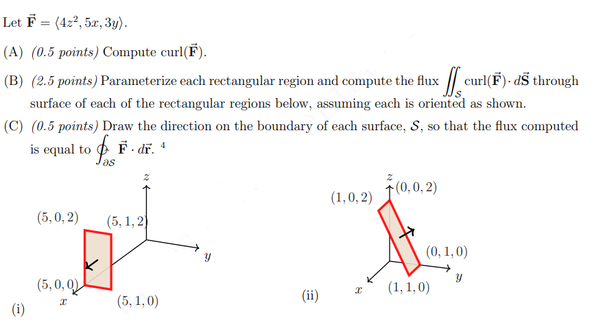 Solved Let F= 4z2,5x,3y . (A) (0.5 points) Compute curl(F). | Chegg.com