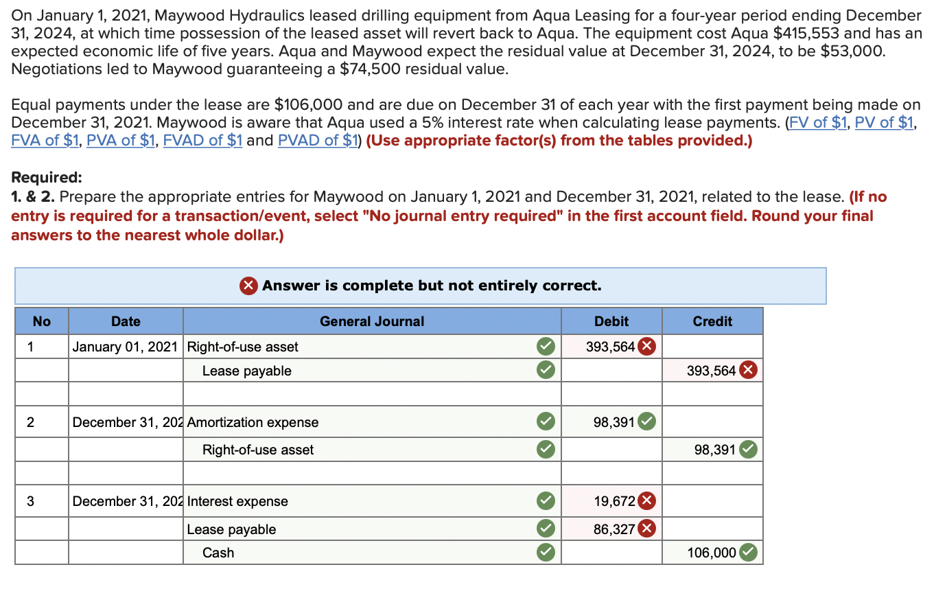 Solved On January 1 2021 Maywood Hydraulics Leased Chegg