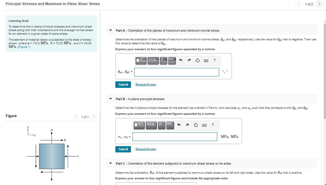 Solved Principal Stresses and Maximum In-Plane Shear Stress | Chegg.com