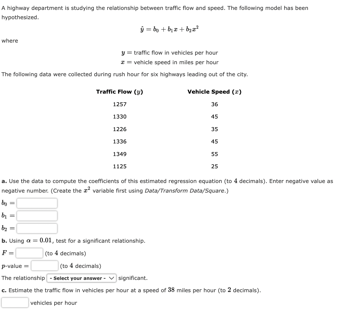 Solved A highway department is studying the relationship | Chegg.com