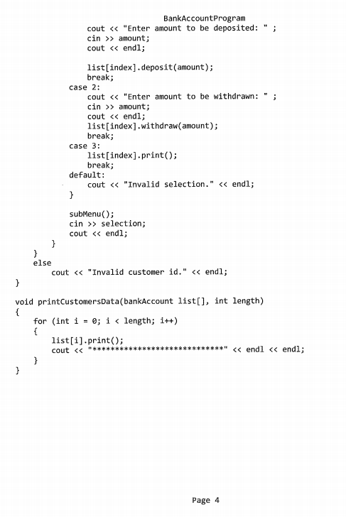C++ Instructions Open the bank account pdf | Chegg.com