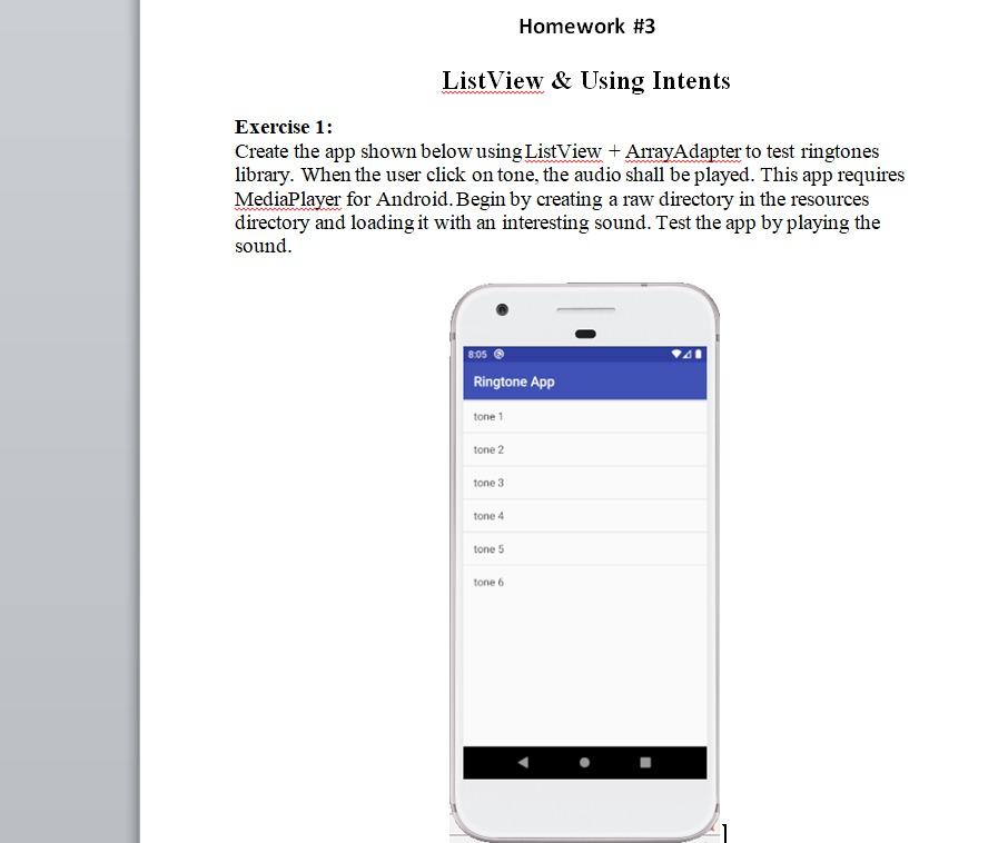 Solved Homework #3 ListView & Using Intents Exercise 1: | Chegg.com
