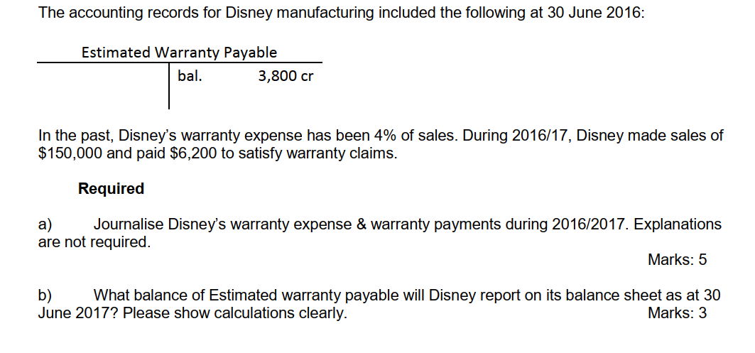 Solved The accounting records for Disney manufacturing | Chegg.com