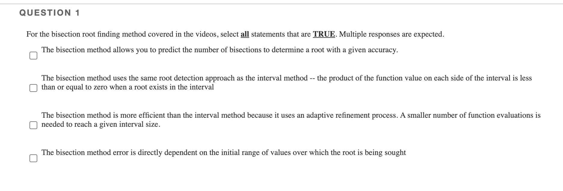 Solved Question 1 For The Bisection Root Finding Method 