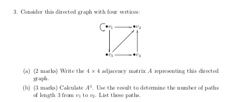 Solved 3. Consider this directed graph with four vertices: | Chegg.com