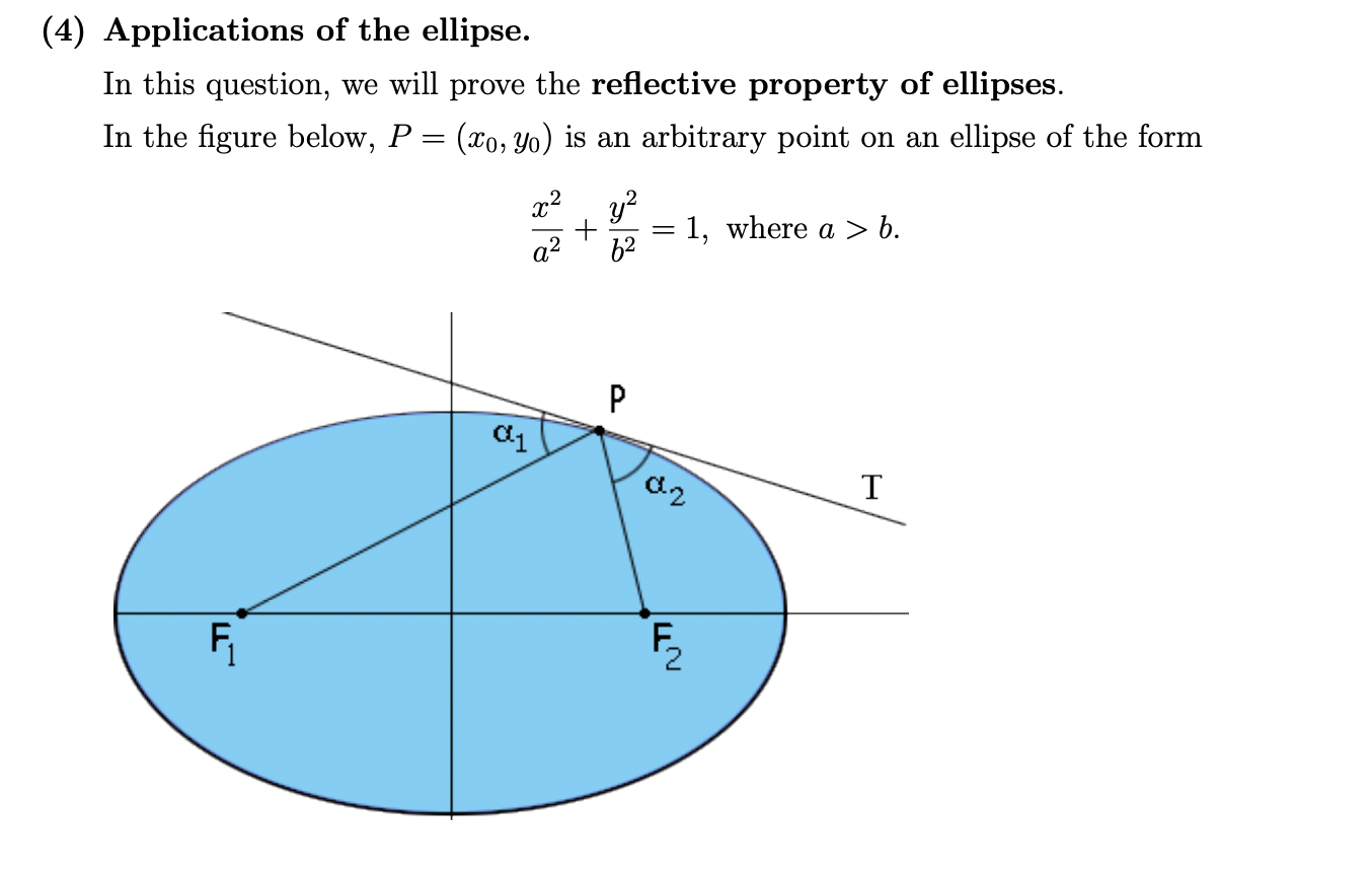 Solved (4) Applications of the ellipse. In this question, we | Chegg.com