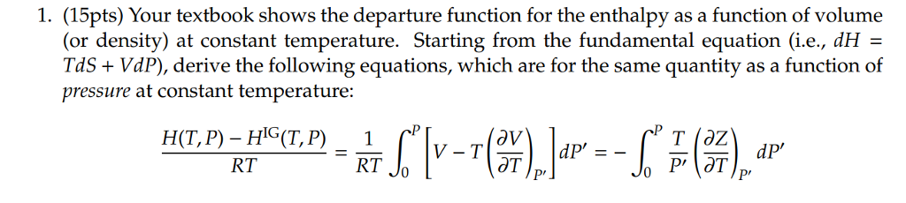 Solved 1. (15pts) Your textbook shows the departure function | Chegg.com