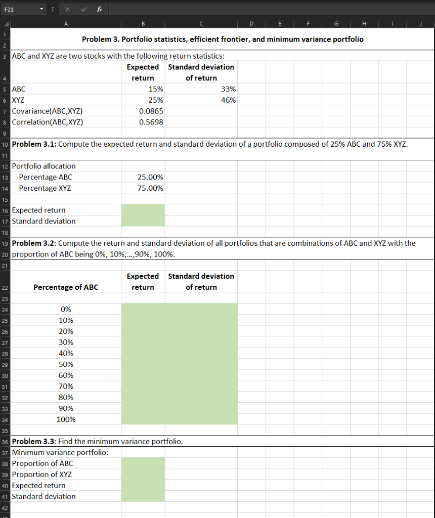 Problem 3. Portfolio statistics, efficient frontier, | Chegg.com
