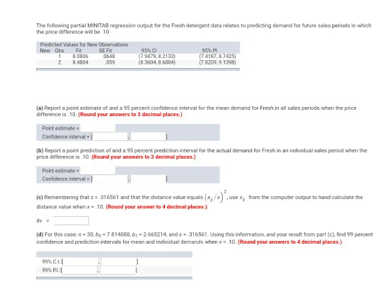 Solved The Following Partial Minitab Regression Output For 