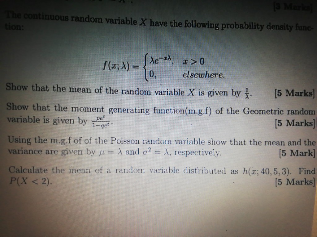 Solved The continuous random variable X have the following | Chegg.com