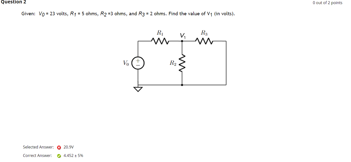 Solved Given: V0=23 volts, R1=5 ohms, R2=3 ohms, and R3=2 | Chegg.com