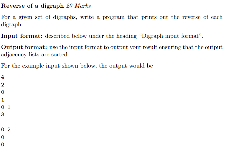 Solved Finding the reverse of the digraph input, I can see | Chegg.com