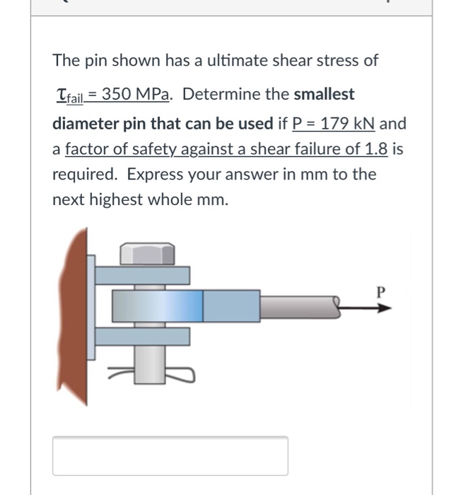 Solved The pin shown has a ultimate shear stress of Tfail | Chegg.com