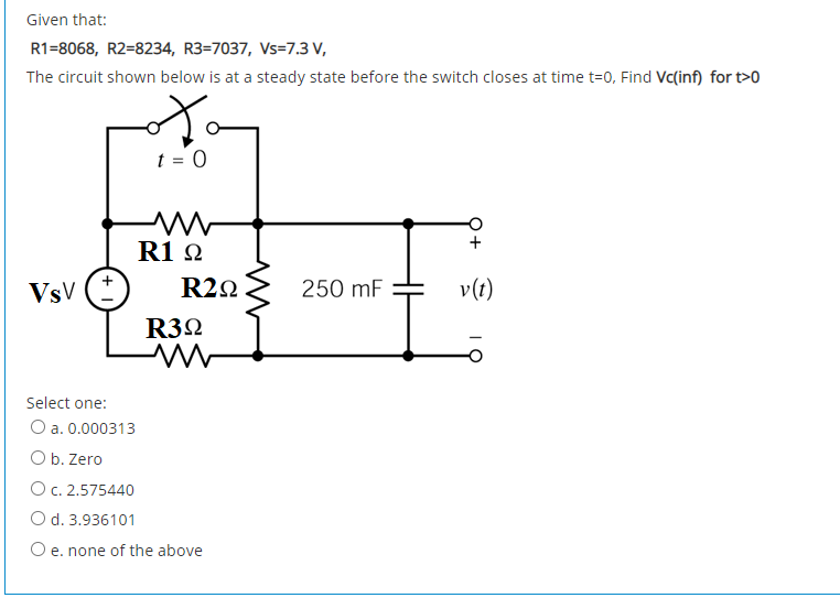 Solved Given that: R1=8068, R2=8234, R3=7037, Vs=7.3 V, The | Chegg.com