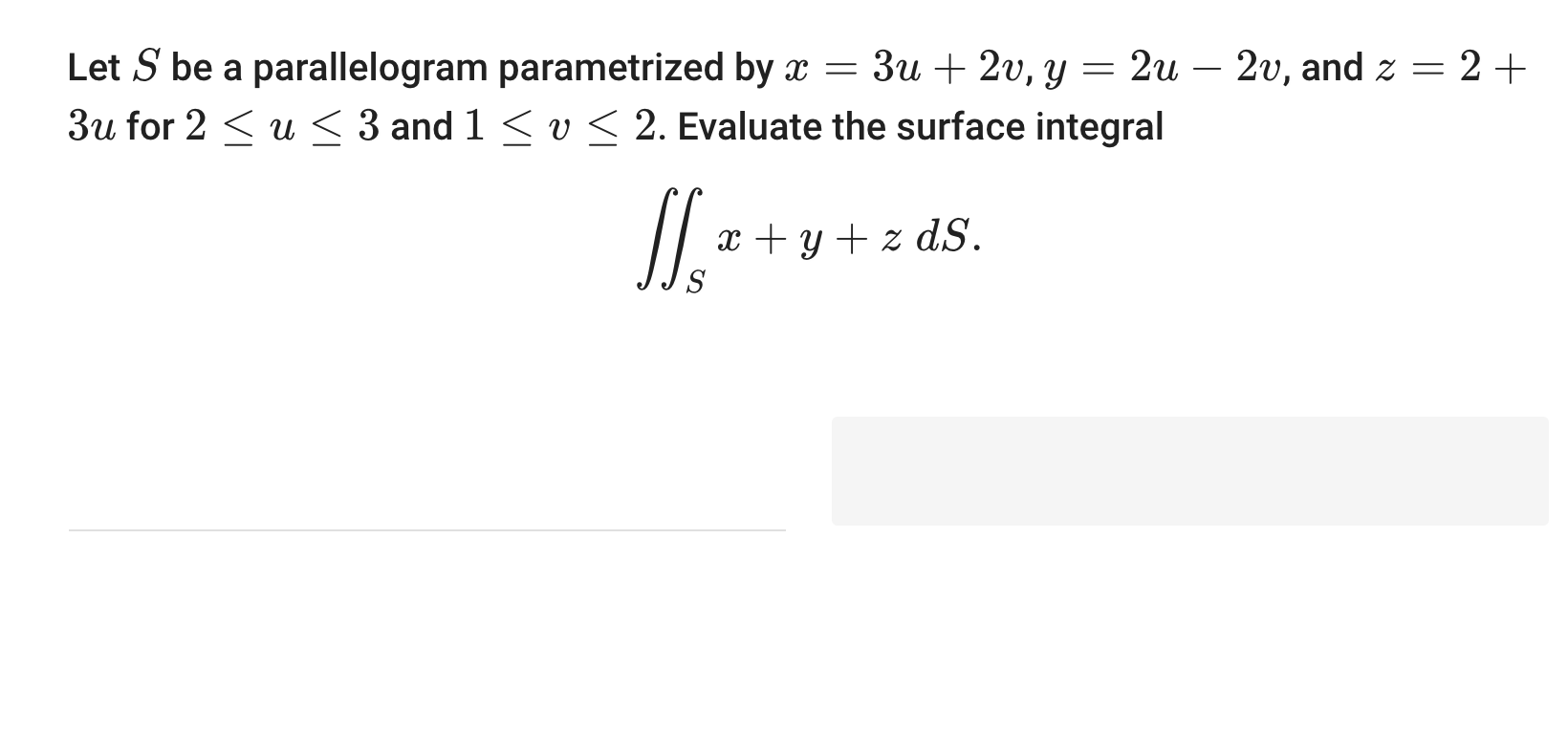 Solved = - Let S be a parallelogram parametrized by x = 3 + | Chegg.com