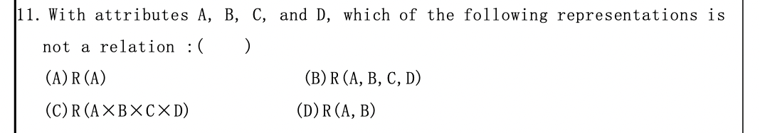 Solved 11. With attributes A, B, C, and D, which of the | Chegg.com