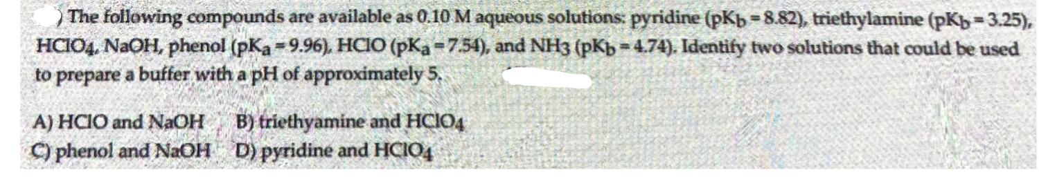 Solved The following compounds are available as 0.10M | Chegg.com