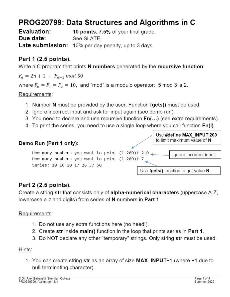 Solved PROG20799: Data Structures and Algorithms in C | Chegg.com
