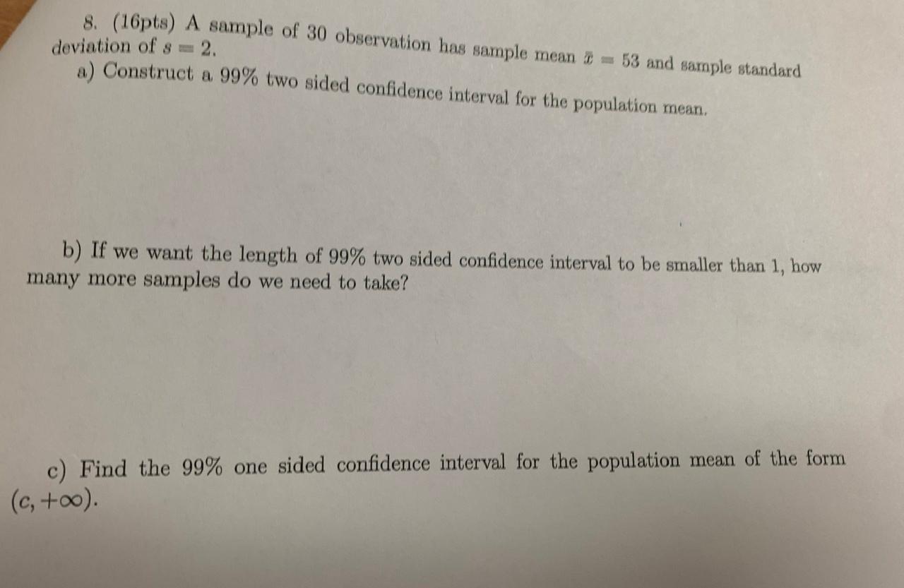 Solved deviation of s 2. 8. (16pts) A sample of 30 | Chegg.com
