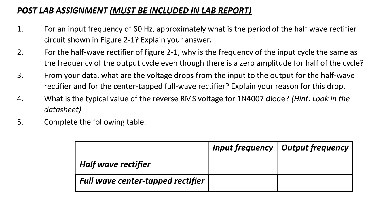 POST LAB ASSIGNMENT (MUST BE INCLUDED IN LAB REPORT) | Chegg.com