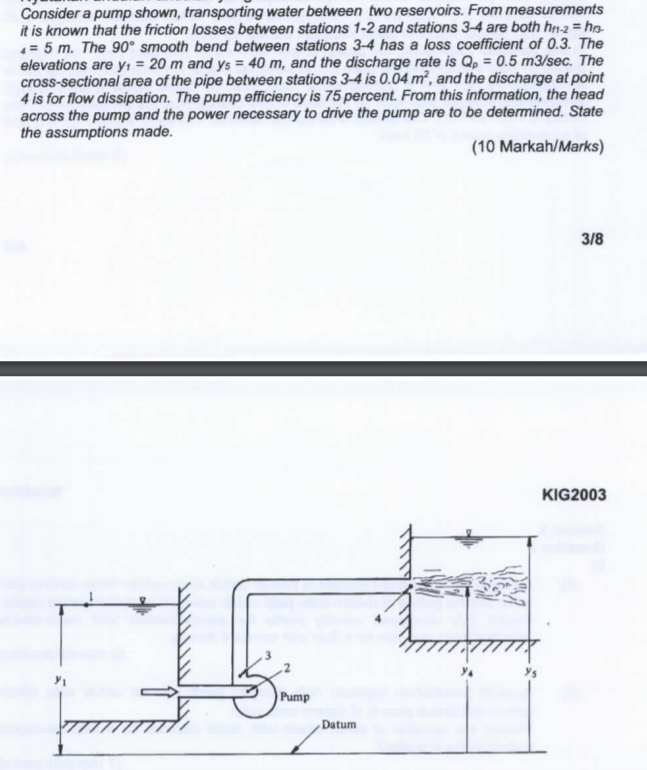 Solved Consider a pump shown, transporting water between two | Chegg.com