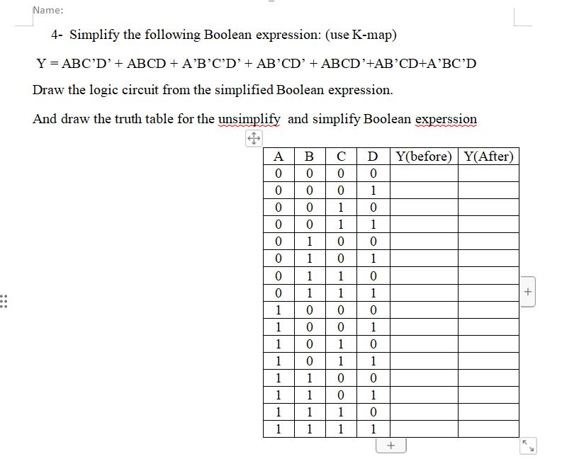 Name4 ﻿simplify The Following Boolean Expression 
