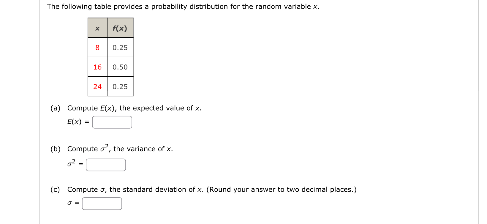 Solved The following table provides a probability | Chegg.com