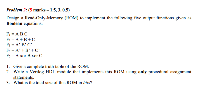 Solved Problem 2: (5 marks - 1.5, 3, 0.5) Design a | Chegg.com