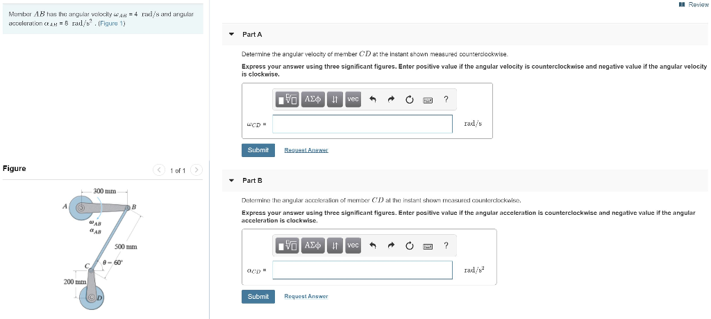 Solved Member Ab Has The Angular Velocity ωab 4 Rad S And