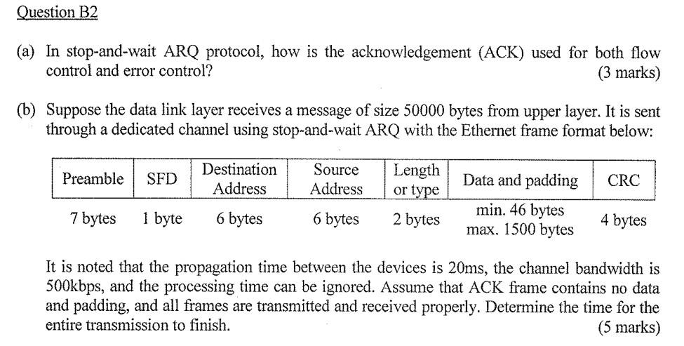 Solved Question B2 (a) In stop-and-wait ARQ protocol, how is | Chegg.com