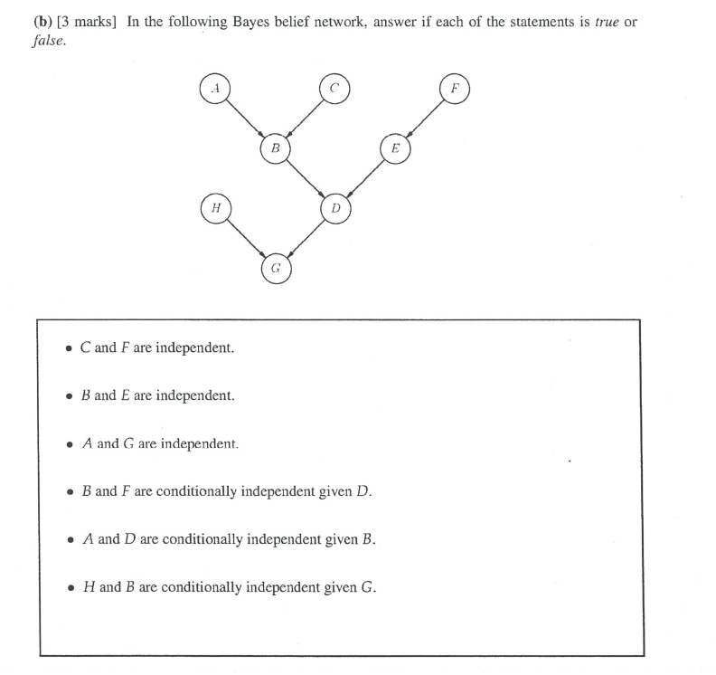 Solved (b) [3 marks] In the following Bayes belief network, | Chegg.com