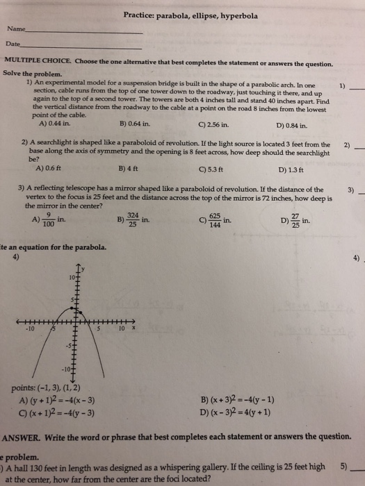 Solved Practice: parabola, ellipse, hyperbola MULTIPLE | Chegg.com