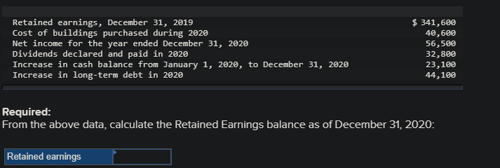 Solved Retained earnings, December 31, 2019 Cost of | Chegg.com