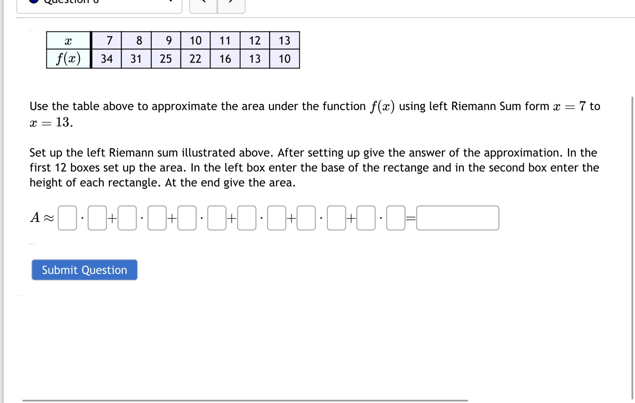 Use the table above to approximate the area under the | Chegg.com