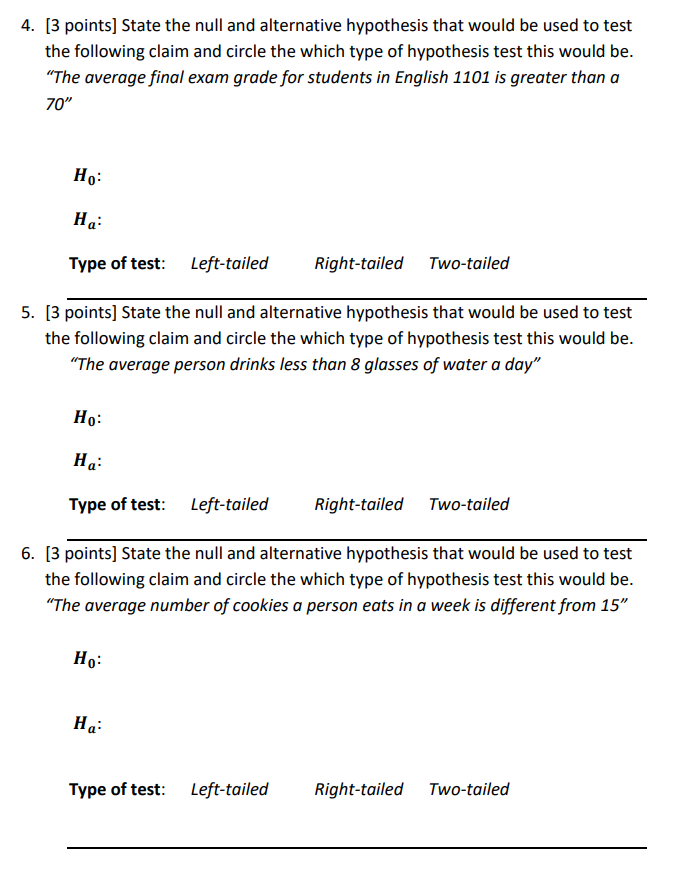 Solved 4. [3 points] State the null and alternative | Chegg.com