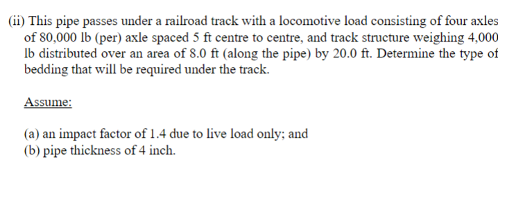 Solved (ii) This pipe passes under a railroad track with a | Chegg.com