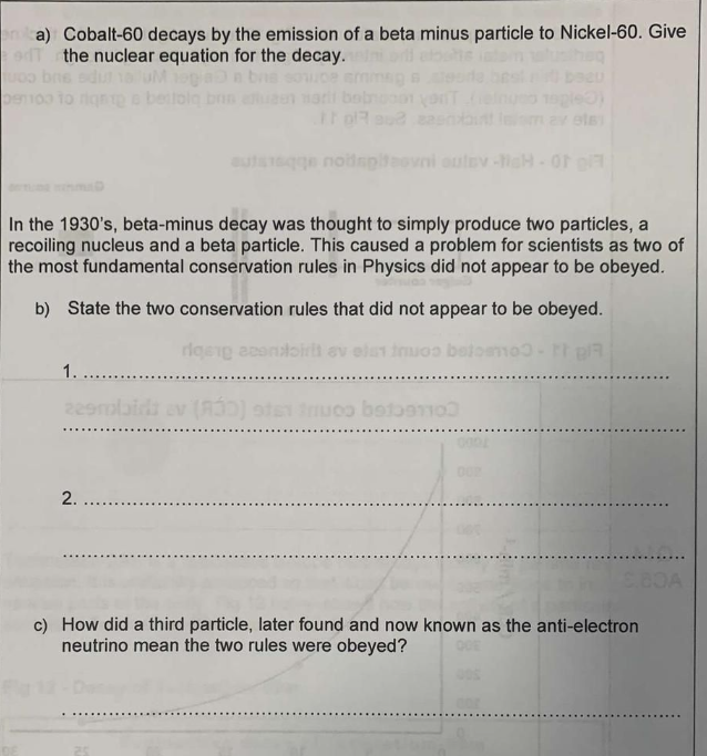 Solved a) Cobalt-60 decays by the emission of a beta minus | Chegg.com