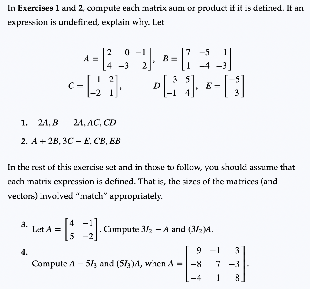 Solved In Exercises 1 and 2, compute each matrix sum or | Chegg.com