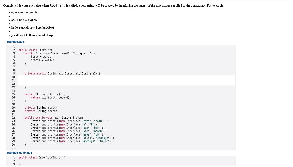 Solved Complete this class such that when toString is | Chegg.com