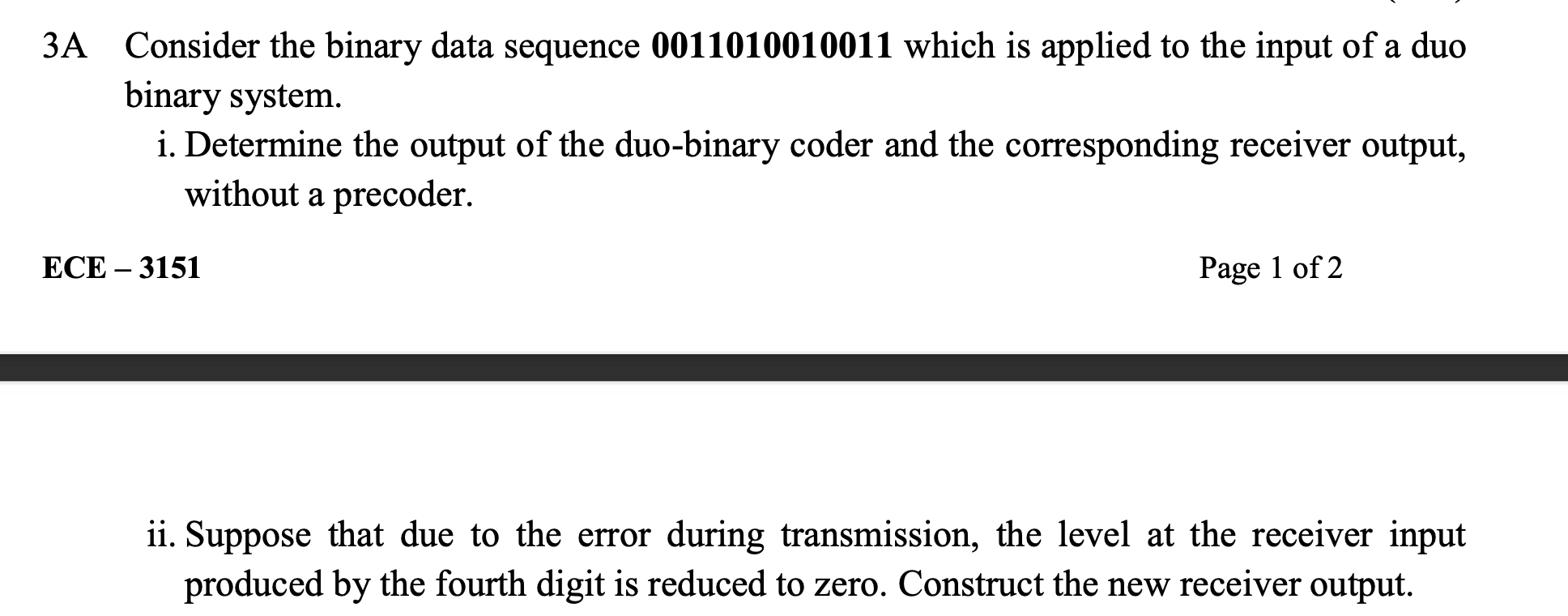 3a Consider The Binary Data Sequence 0011010010011 